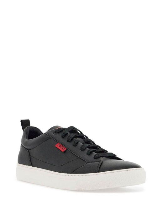 HUGO Men's Minimalist Sneakers With Rubber Sole And Red Logo in Black ...