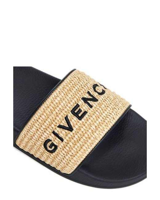 Givenchy Logo Embossed Raffia Flat Sandals in Black | Lyst