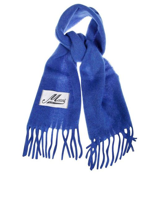 Marni Logo Patch Fringed Scarf in Blue for Men | Lyst UK