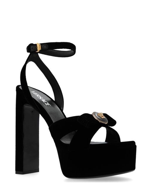 Versace Gianni Ribbon Platform Sandals in Black | Lyst