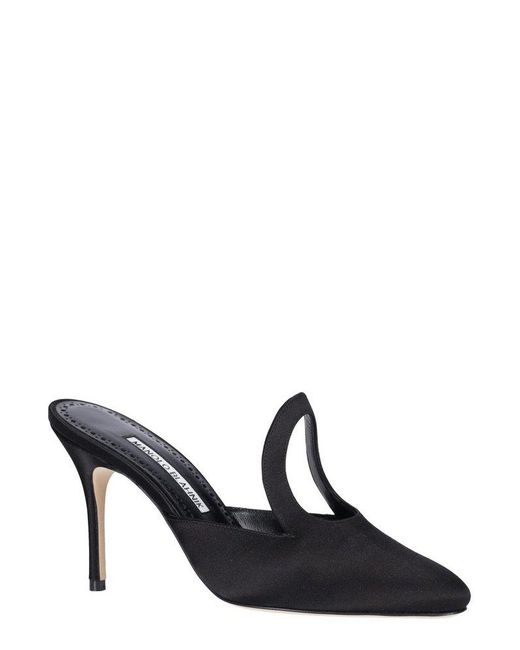 Manolo Blahnik Fugati Cut Out Detailed Mules in Black | Lyst
