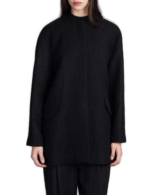 Theory Cape Back Melton Coat in Black | Lyst Theory Cape Back Melton Coat in Black | Lyst