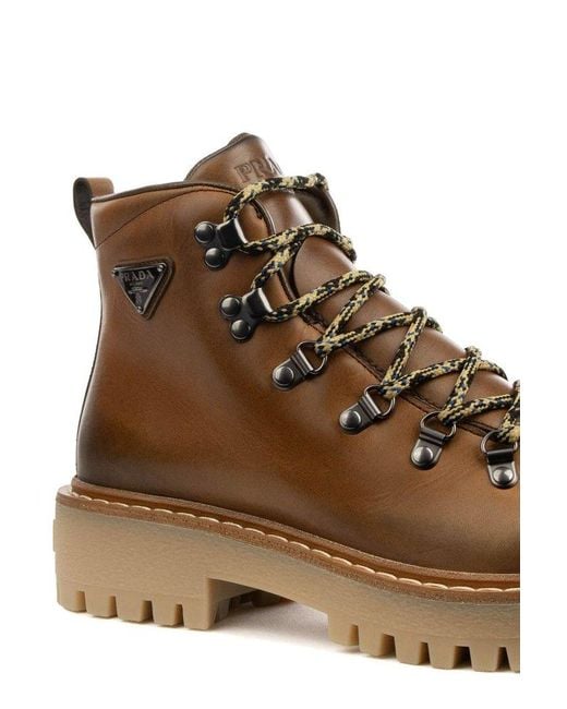 Prada Brandy Laced Boots in Brown | Lyst