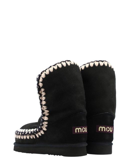 Mou Whipstitch-Detail Logo Patch Boots in Black | Lyst