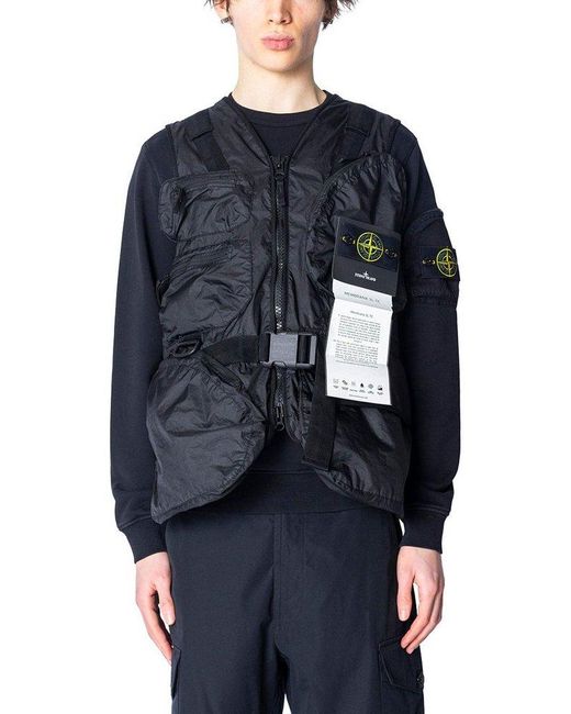 Stone Island Membrana 3L Tc Logo Patch Gilet in Blue for Men | Lyst
