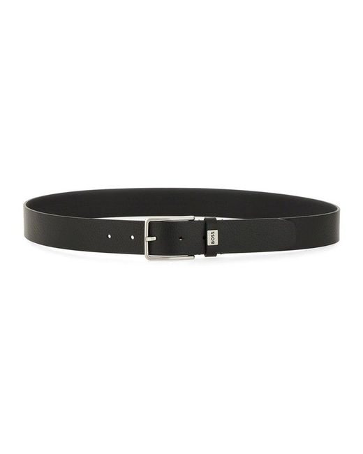 BOSS Logo Engraved Buckle-Fastened Belt in Black for Men | Lyst