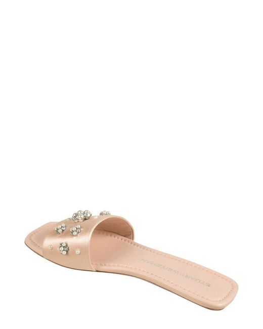 Stuart Weitzman Poppy Embellished Slides in Pink | Lyst