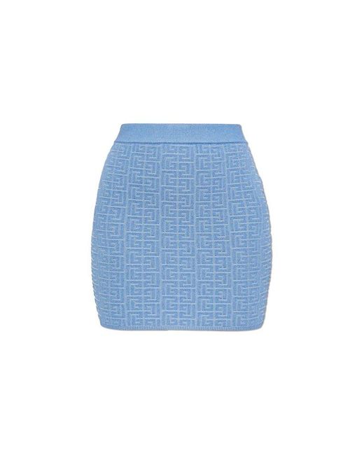 Balmain Short Skirt With Monogram in Blue | Lyst