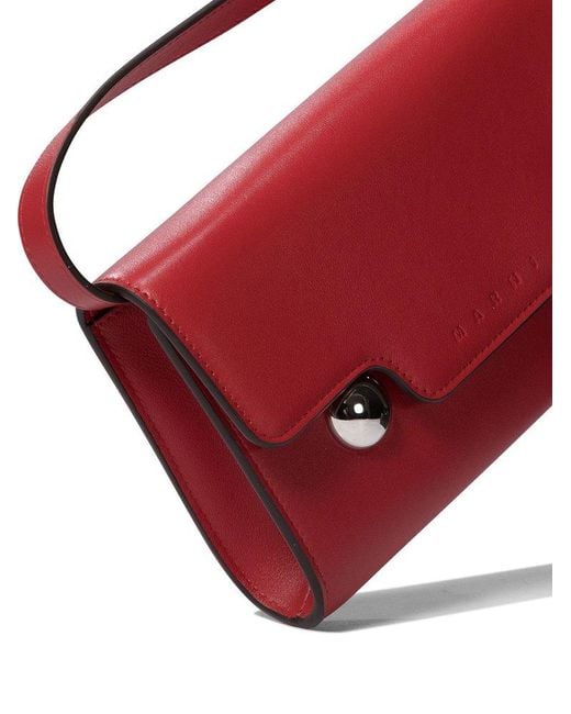 Marni Logo Debossed Foldover Top Crossbody Bag in Red | Lyst