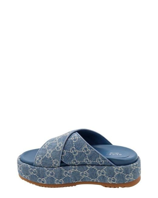 Gucci GG Platform Slide Sandal in Blue | Lyst