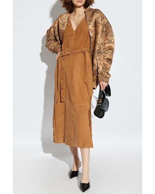 Munthe Belted V-Neck Midi Dress in Brown | Lyst