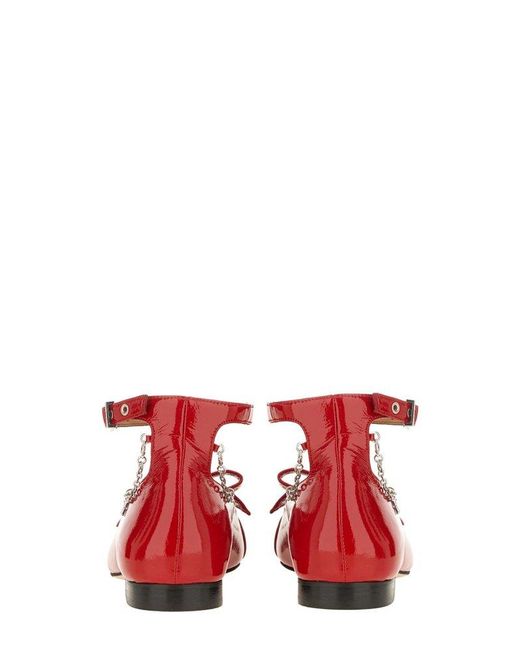 Ganni Bow-Detail Ankle Strapped Ballet Flats in Red | Lyst