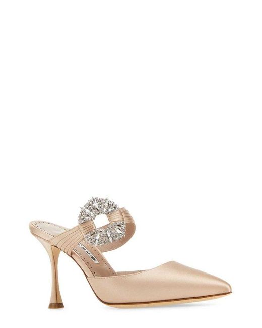 Manolo Blahnik Maidugura Pointed Toe Mules in White | Lyst