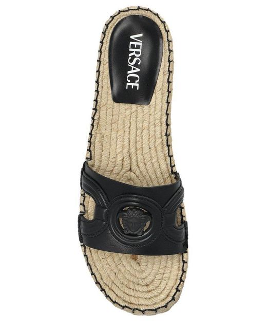 Versace Medusa-Detailed Open-Toe Slides in Black | Lyst