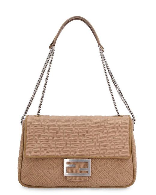 Fendi Leather Baguette Chain Large Shoulder Bag In Beige Natural Lyst