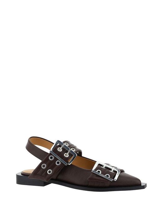 Ganni Double-Buckled Ballet Flats in Black | Lyst