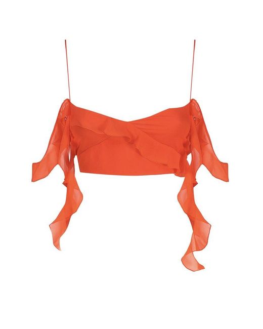 ANDAMANE Frilly Detailed Top in Red | Lyst