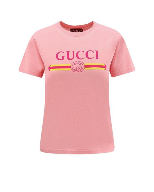 Gucci Cotton Jersey T-Shirt With Logo Print in Pink | Lyst UK