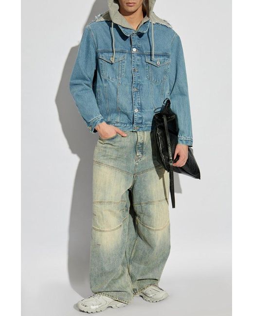Vetements Distressed Hooded Denim Jacket in Blue for Men | Lyst