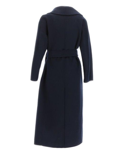 Max Mara Belted Mid-Length Coat in Blue | Lyst