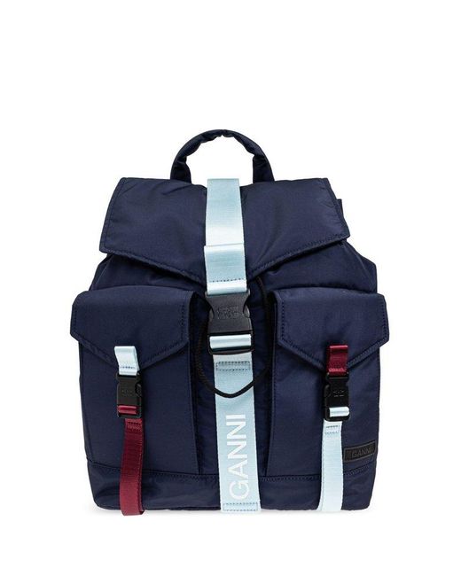 Ganni Backpack With Logo in Blue | Lyst