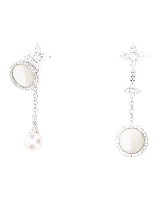 Apm Monaco Asymmetric Pearl Drop Earrings In Silver Metallic Lyst