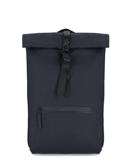 Rains Rolltop Rucksack Logo Detailed Backpack in Blue | Lyst