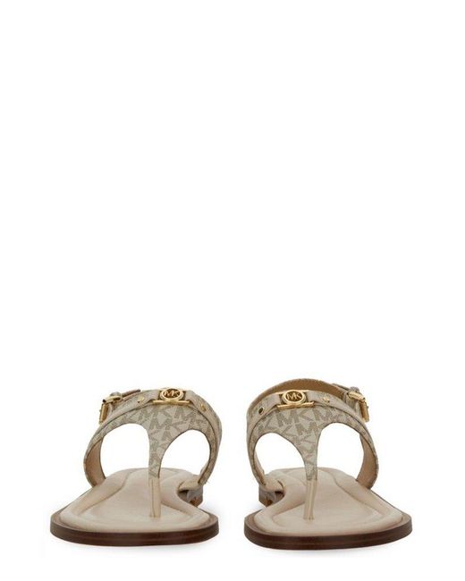 MICHAEL Michael Kors Mandy Signature Logo T-Strap Sandals in Natural ...