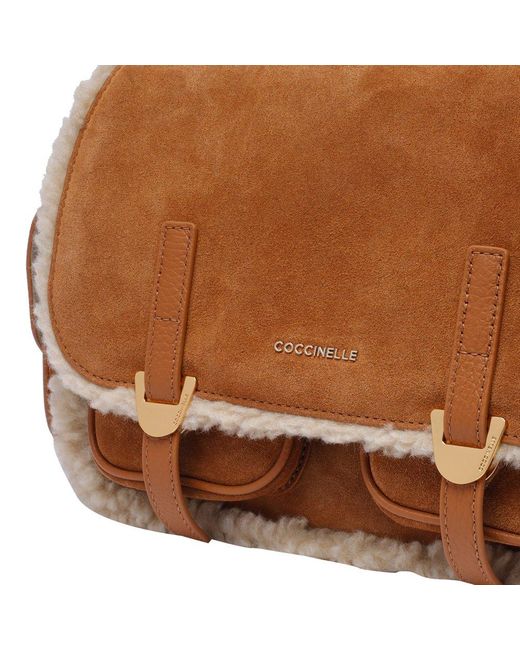 Coccinelle Campus Eco Shearling Trim Satchel Bag in Brown | Lyst