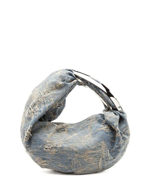DIESEL Ripped Denim Shoulder Bag in Gray | Lyst