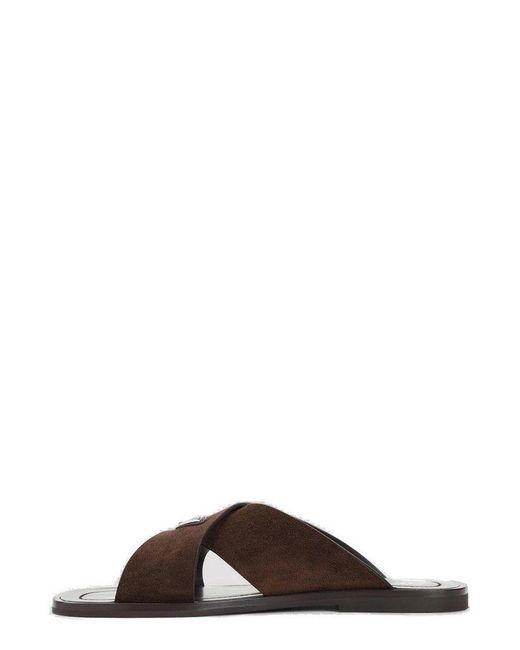 Prada Triangle-Logo Criss-Cross Slides in Brown for Men | Lyst
