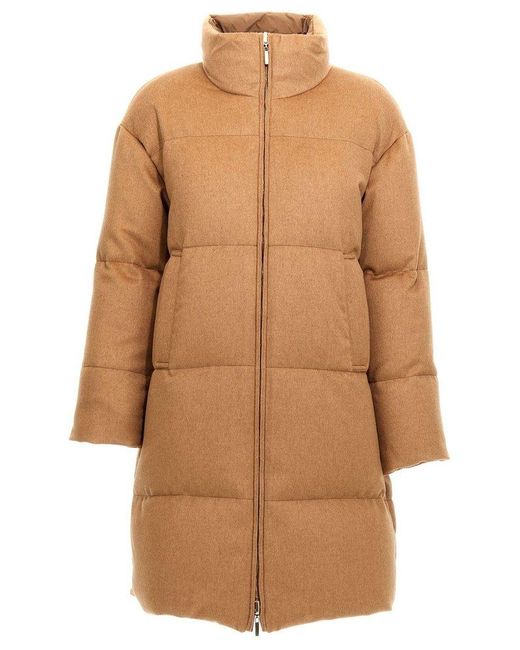 Max Mara Dante Zip-Up Down Jacket in Brown | Lyst
