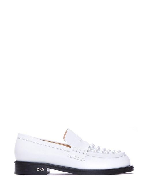 Mach & Mach Logo Plaque Sirene Loafers in White | Lyst