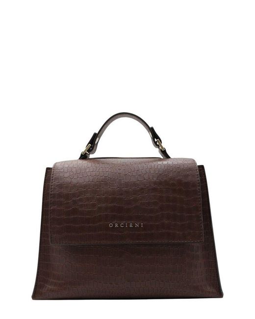 Orciani Small Sveva Logo Lettering Embossed Tote Bag in Brown | Lyst