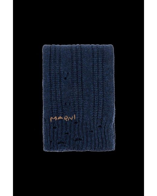 Marni Logo Embroidered Knitted Scarf in Blue for Men | Lyst UK
