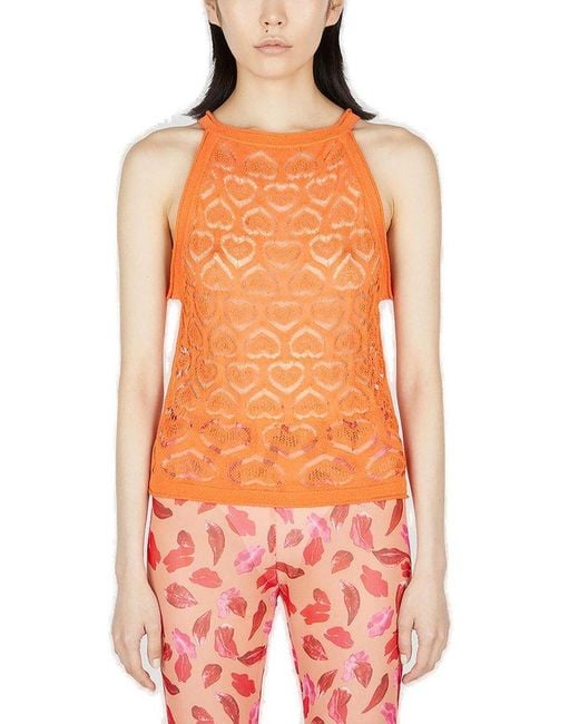 Marco Rambaldi Heart Motif Mesh Tank Top in Orange | Lyst