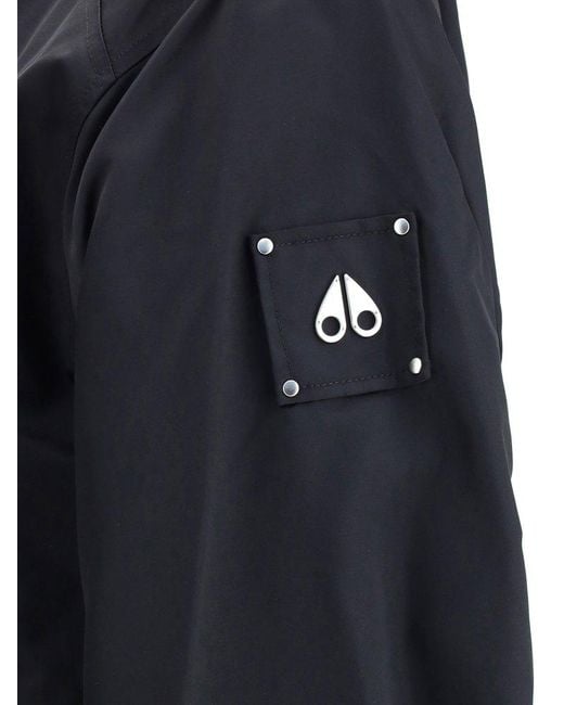 Moose Knuckles Logo Plaque Zipped Bomber Jacket in Blue | Lyst