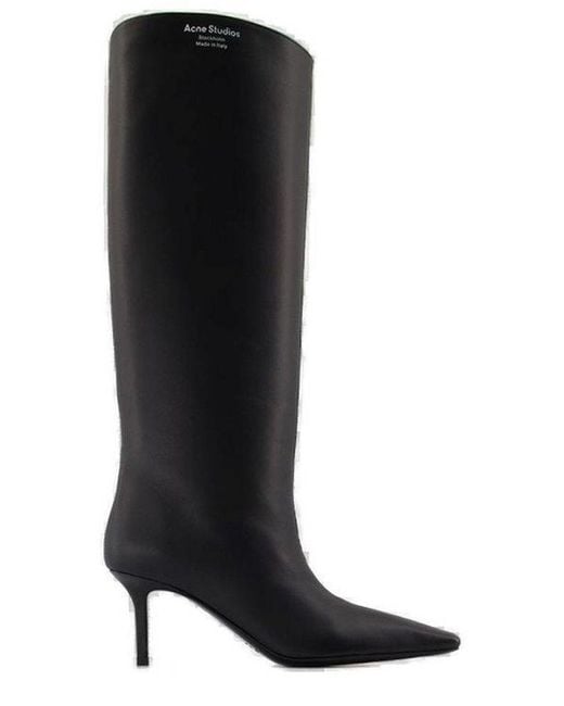 Acne Studios Logo Debossed High Heel Boots in Black | Lyst