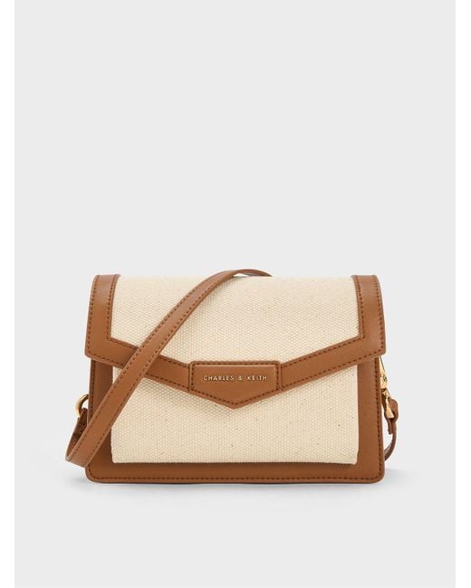 Charles & Keith Canvas Envelope Crossbody Bag in Natural | Lyst