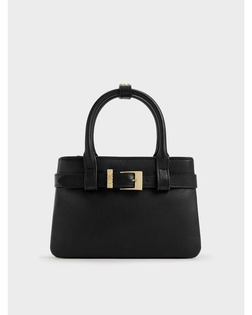 Charles & Keith Jody Leather Belted Tote Bag in Black | Lyst UK