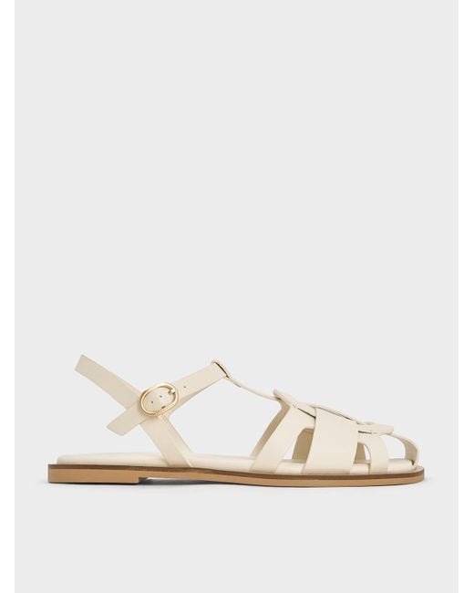 Charles & Keith Easley T-Bar Caged Sandals in Natural | Lyst