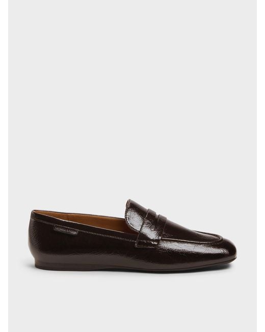 Charles & Keith Crinkle-Effect Penny Loafers in Brown | Lyst UK