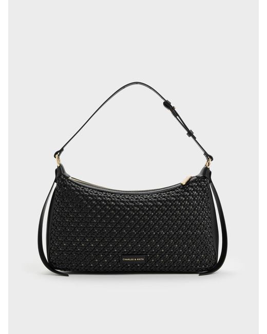 Charles & Keith Calla Woven Shoulder Bag in Black | Lyst