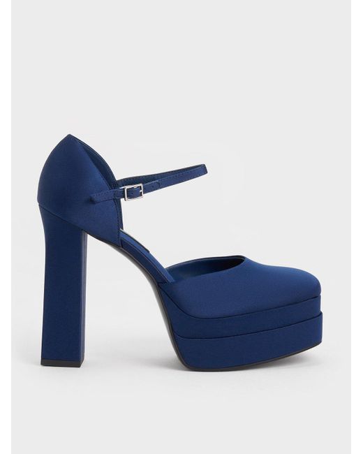 Charles & Keith Satin Platform D'orsay Pumps in Blue | Lyst