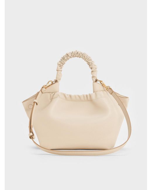Charles & Keith Eve Ruched-handle Tote Bag in Natural | Lyst