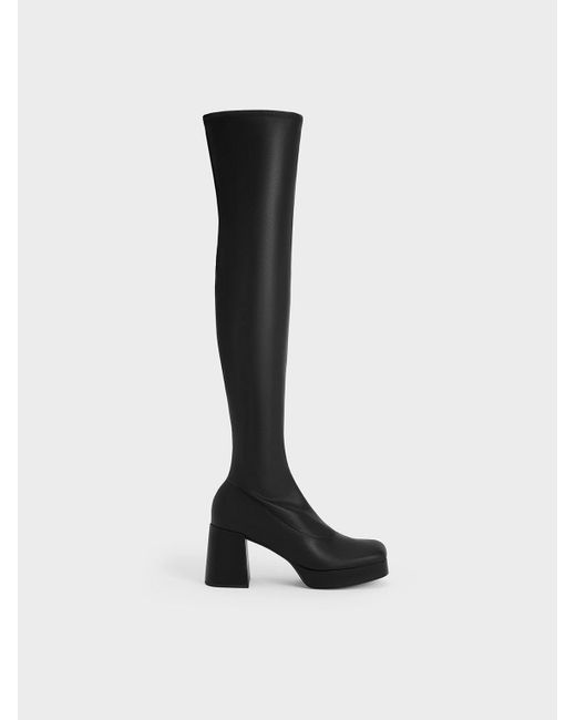 Charles & Keith Evie Platform Thigh-high Boots in Black | Lyst UK