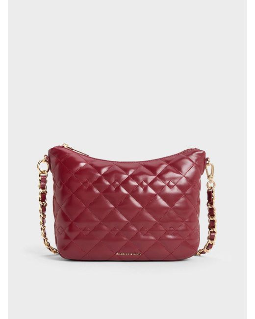 Charles & Keith Duo Quilted Slouchy Hobo Bag in Red | Lyst