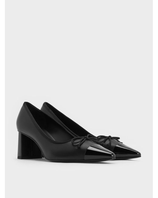 Charles & Keith Bow Pointed Cap-toe Pumps in Black | Lyst