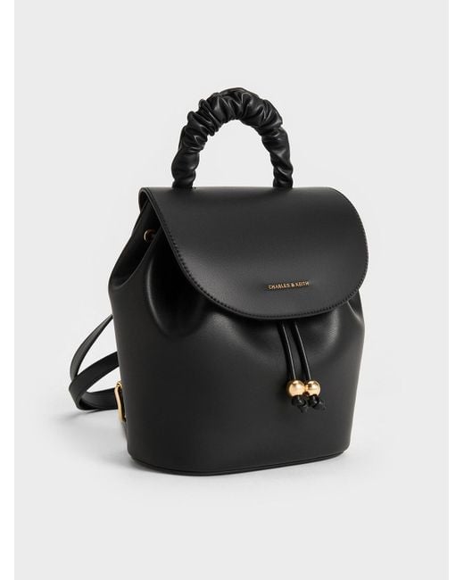 Charles & Keith Eve Ruched-handle Backpack in Black | Lyst