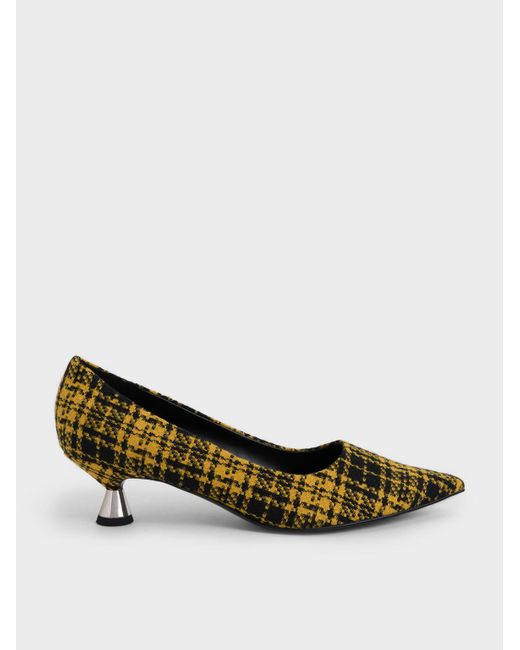 Charles & Keith Checkered Spool Heel Pumps in Yellow | Lyst